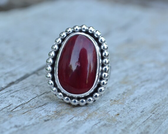 Red Alunite Ring Red Gemstone Ring Beaded Gemstone Ring