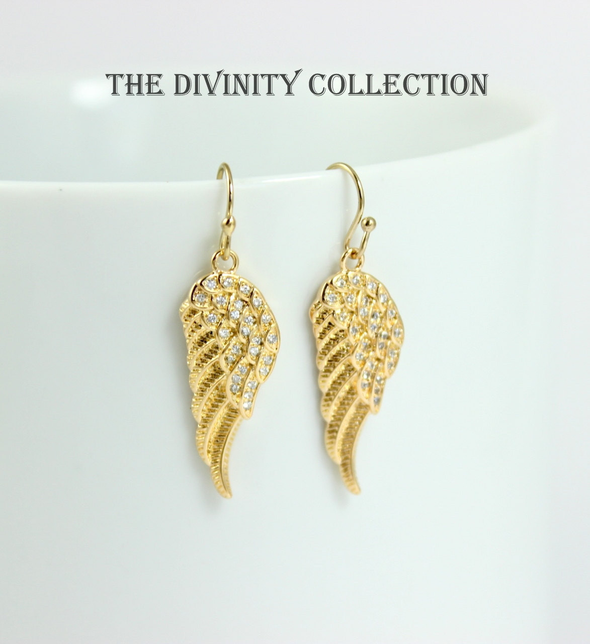 Angel Wing Earrings Women Gold Filled Crystal Angelic Wings