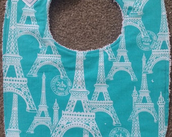 Items similar to Baby Bib, Girl bib, Modern Bib, green flowers and pink ...