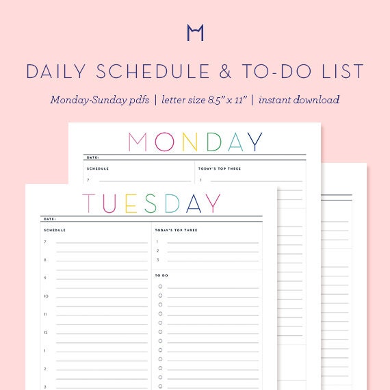 Printable Daily Schedule To Do List DIY By MonicaMyersDesigns