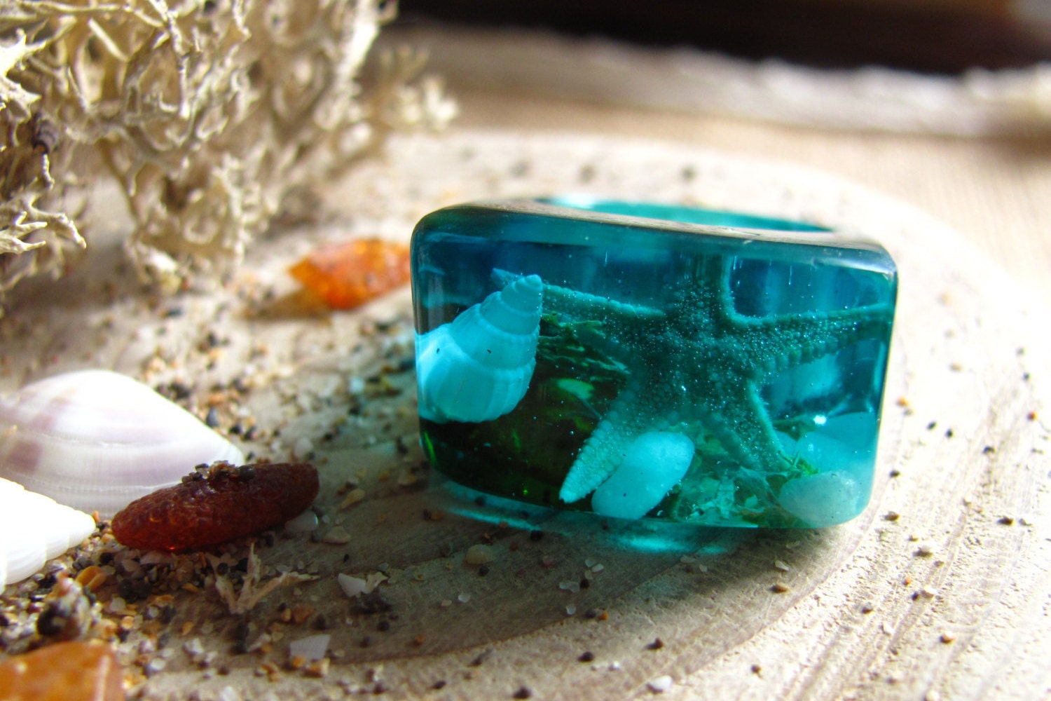 Ocean Resin ring Mermaid Ring Summer Sea Ring by AlpacaBlue