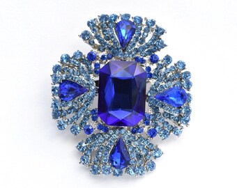 20 Blue Rhinestone Button Brooch Assorted Pearl Crystal