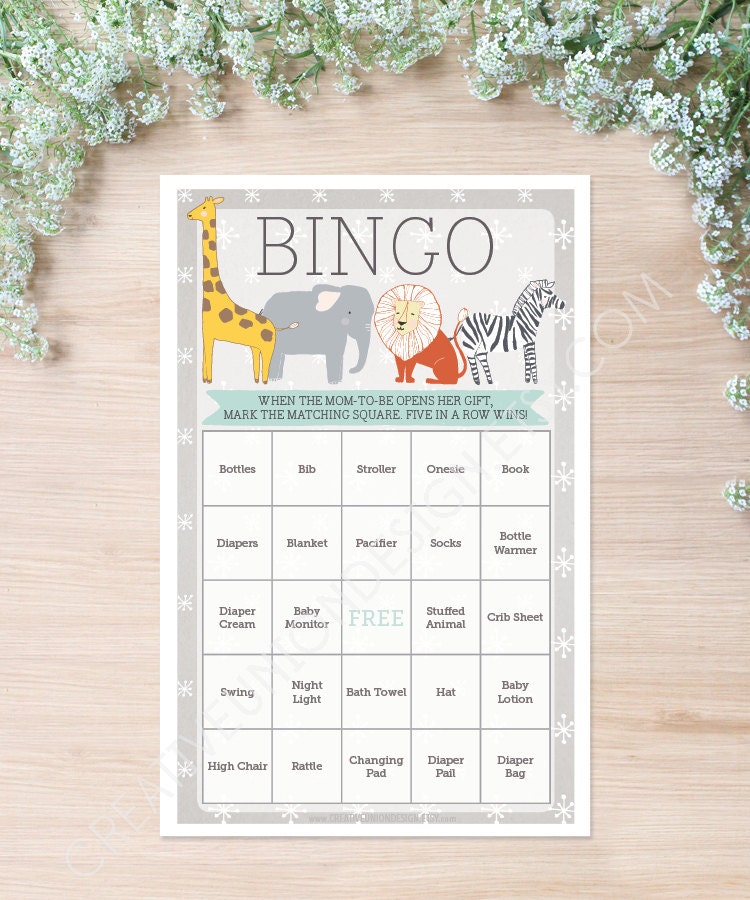 Zoo Animals Baby Shower Bingo 50 Unique Game Sheets Baby