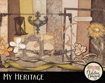 Vintage Digital Scrapbook Kit Clip art Cinnamon Sunday