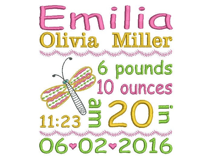 Birth Template Embroidery Design Baby by MyMemoryDesign on Etsy