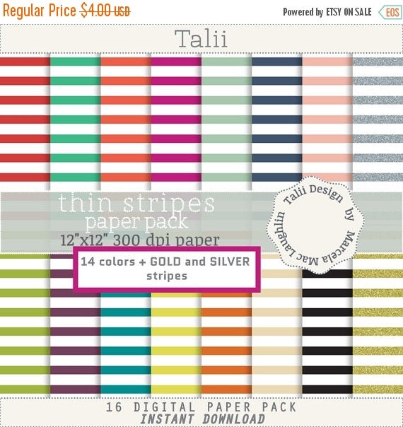 50 OFF Thin Stripes DIGITAL PAPER Colorful rainbow by HelloTalii