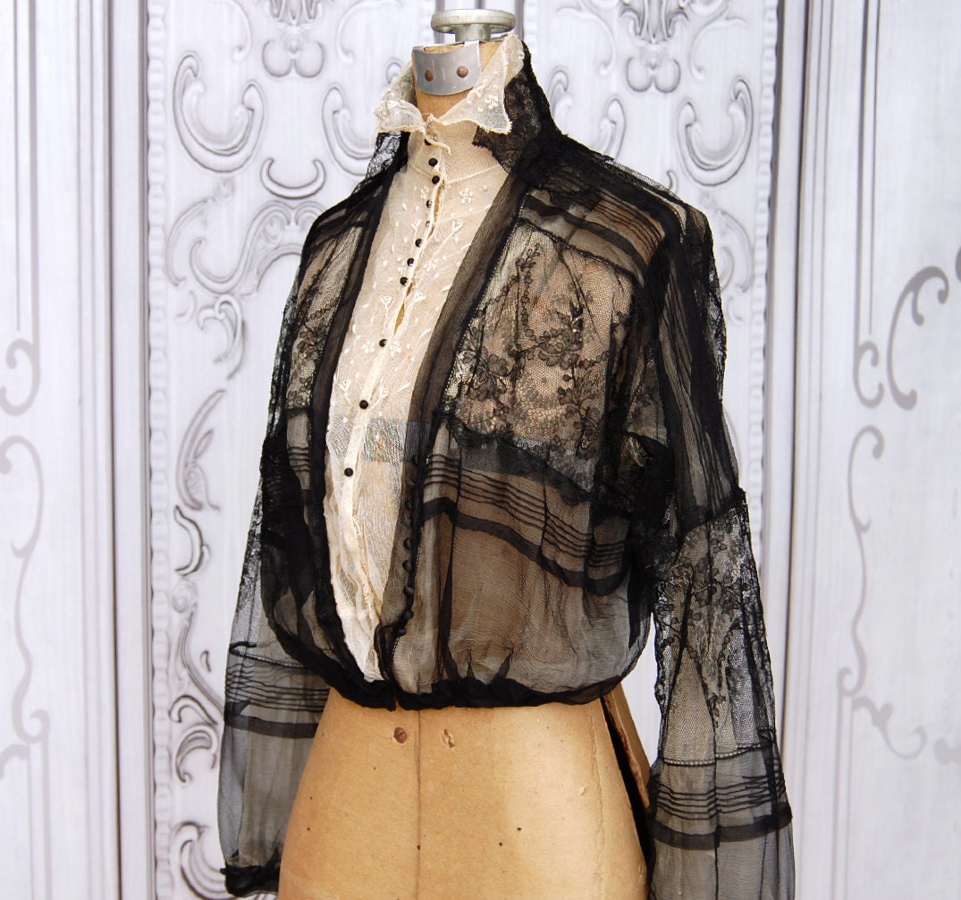 Vintage Victorian Blouse Antique Black Silk by MinkyVintage