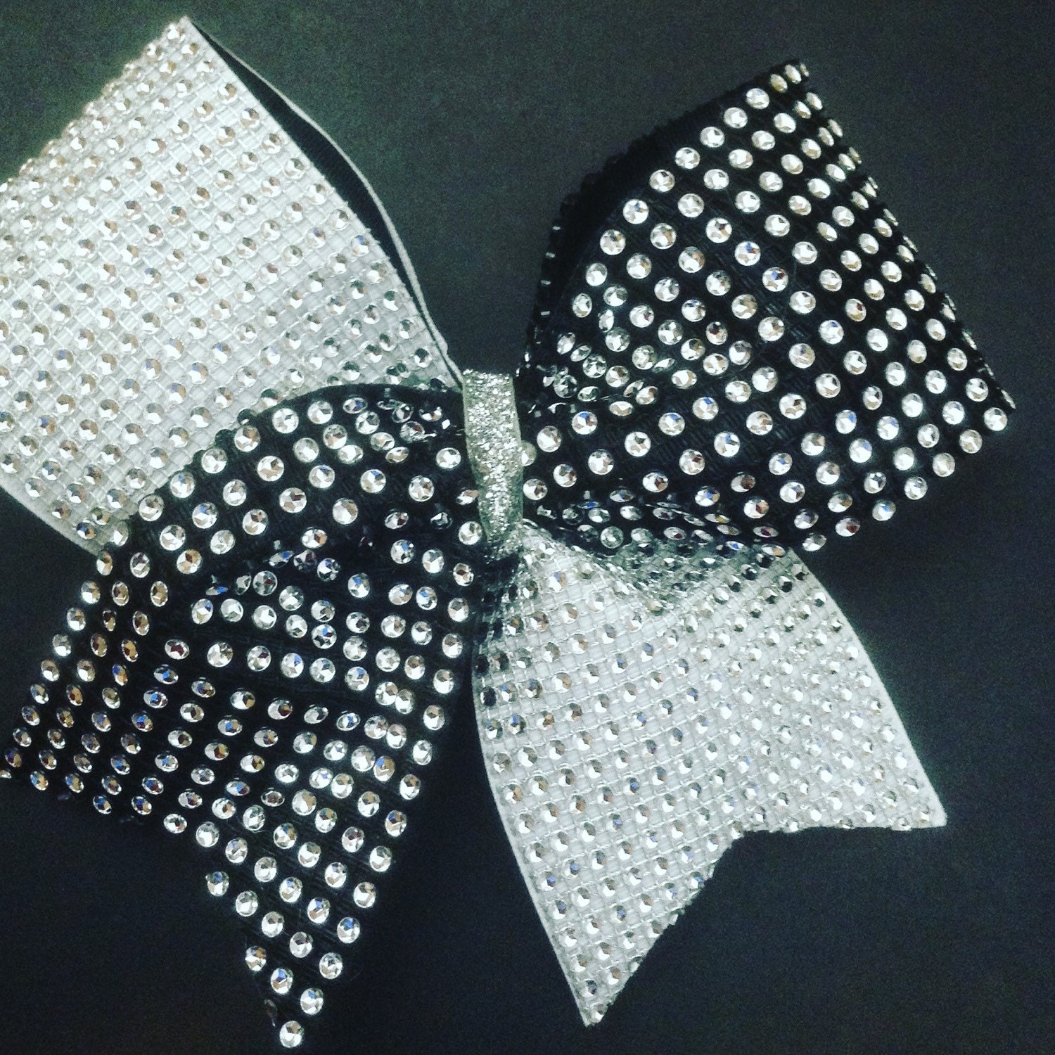 Silver & Black Rhinestones Cheer Bow