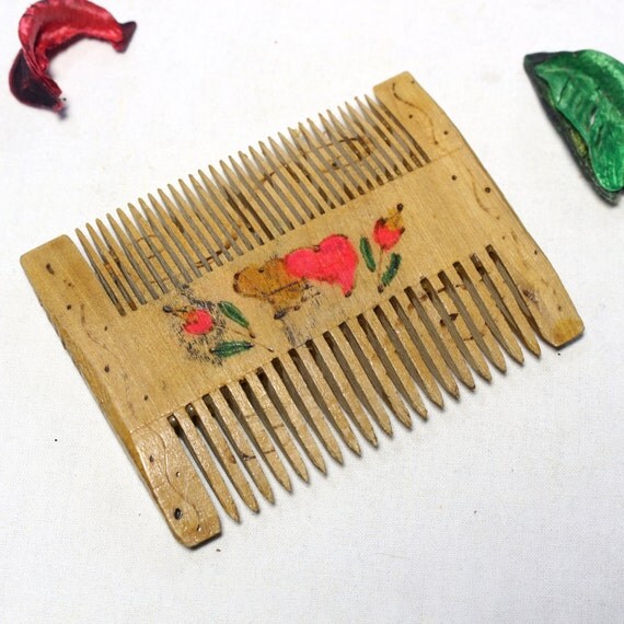Vintage handmade wood wooden painted comb. Antique by BITbazaar