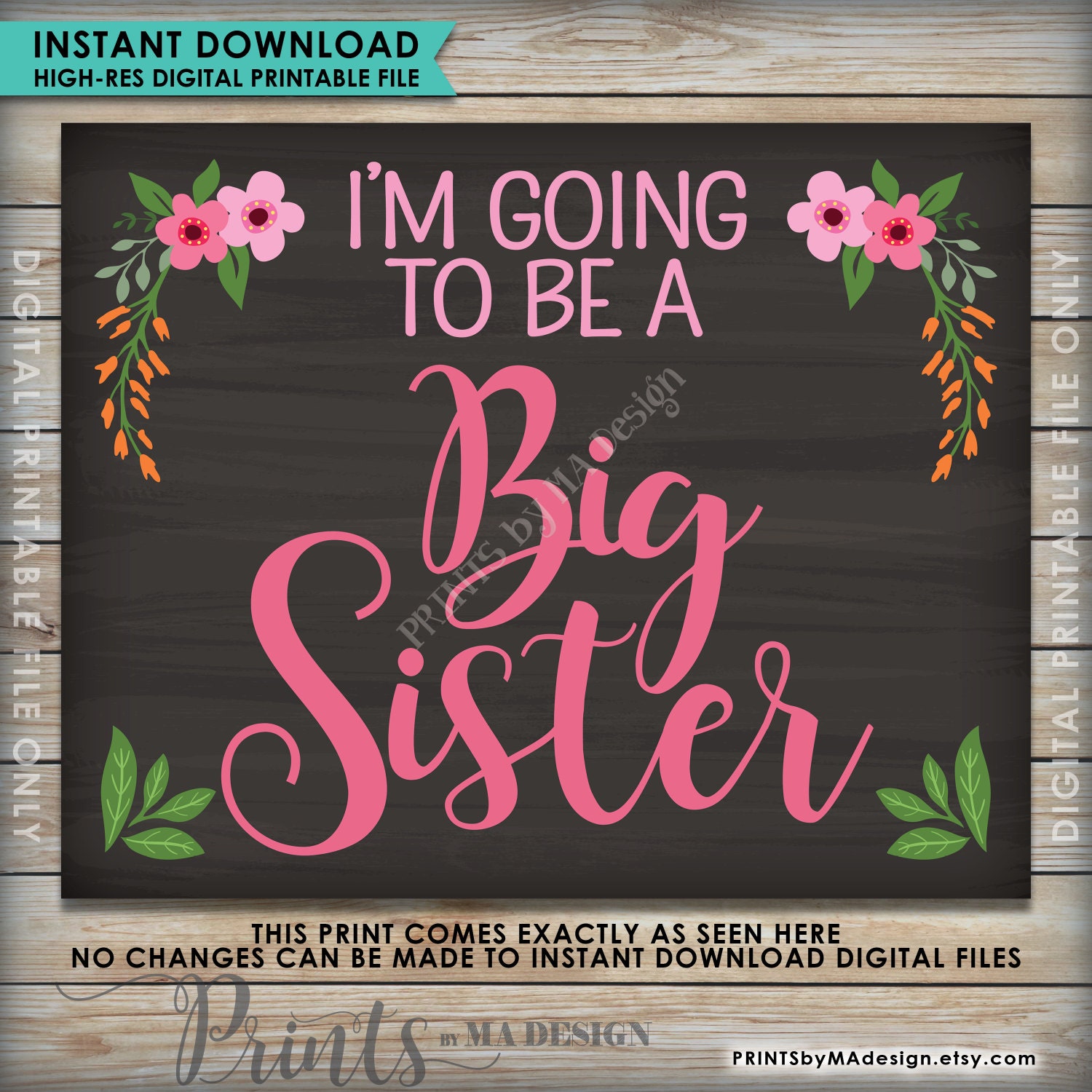 Big Sister Pregnancy Announcement Sign, I'm going to be a Big Sister ...