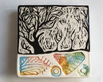 Sgraffito tile | Etsy