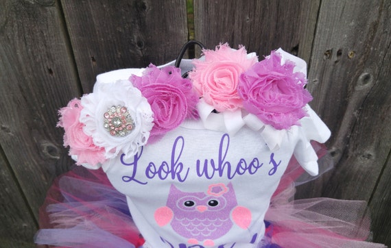 Look who's one owl birthday outfit pink and purple