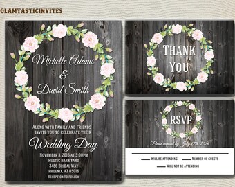 Rustic Wedding Invitation Printable Country by GlamtasticInvites