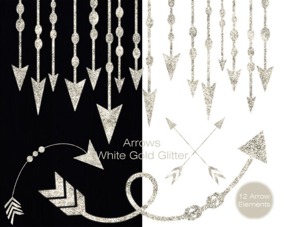 WHITE GOLD ARROW Clipart Commercial Use Clip Art Metallic