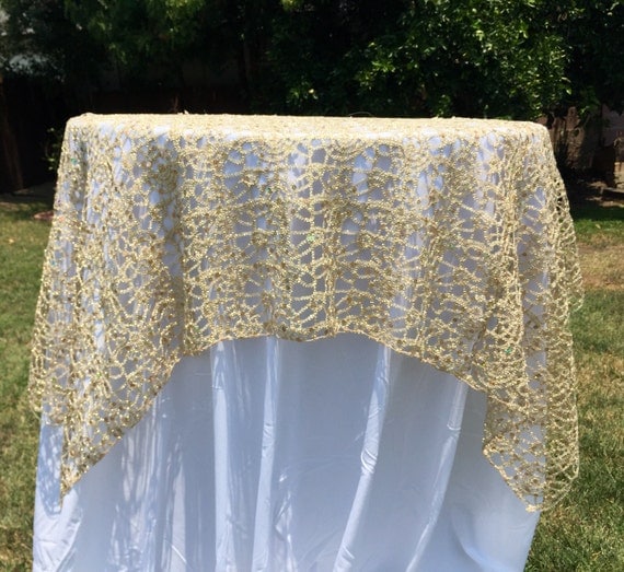 Items similar to Vintage lace tablecloth, Gold or Silver sequence chain ...