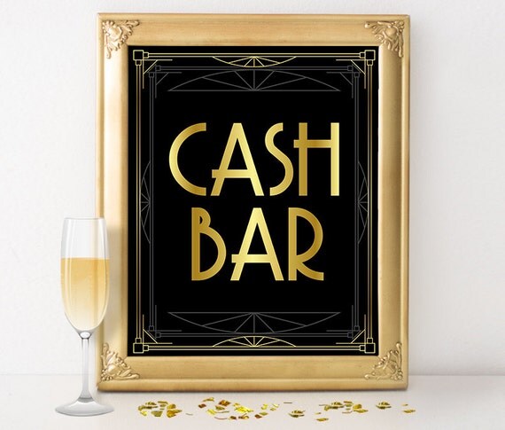 Cash bar sign printable JPEG files 5x7 8x10 and 16x20
