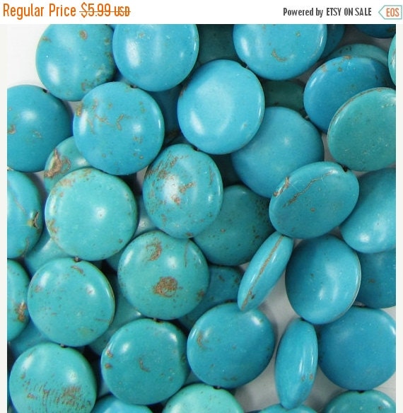 10% SALE 25mm blue turquoise coin gemstone beads by EagleBeadz
