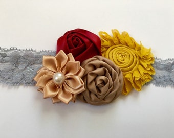 Items similar to Button Headband, Fall Headband, Girls Headband, Blue ...