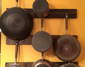 Items similar to Upcycled hanging pot and pan rack created from antique ...