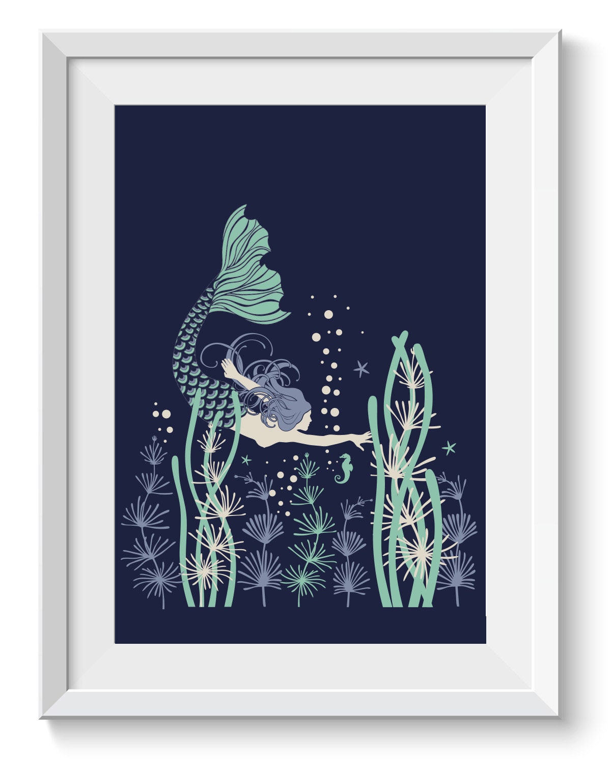 Mermaid Art Print Mermaid graphic Ocean by banyantreeartprints