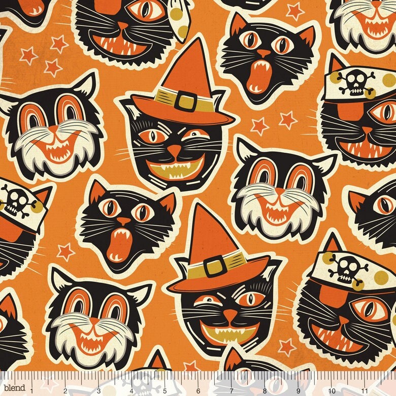 Halloween Cat Fabric Orange Cat Fabric Halloween Decor