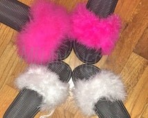 Unique fur slides related items | Etsy