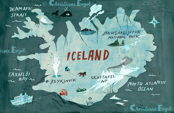 Iceland Map Digital Print / Illustration Typography Art Poster