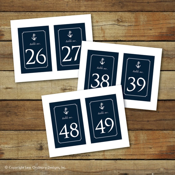 Nautical table numbers 26 THROUGH 50 nautical wedding table
