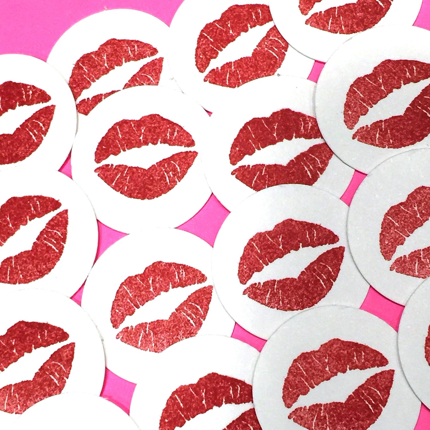 Kissy Lip Valentine Stickers 1 inch Round Red Handmade