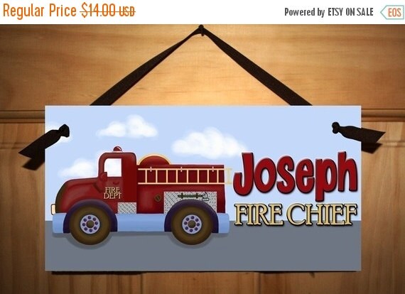 THANK YOU SALE Boys Fire Chief Bedroom Door Sign by ToadAndLily