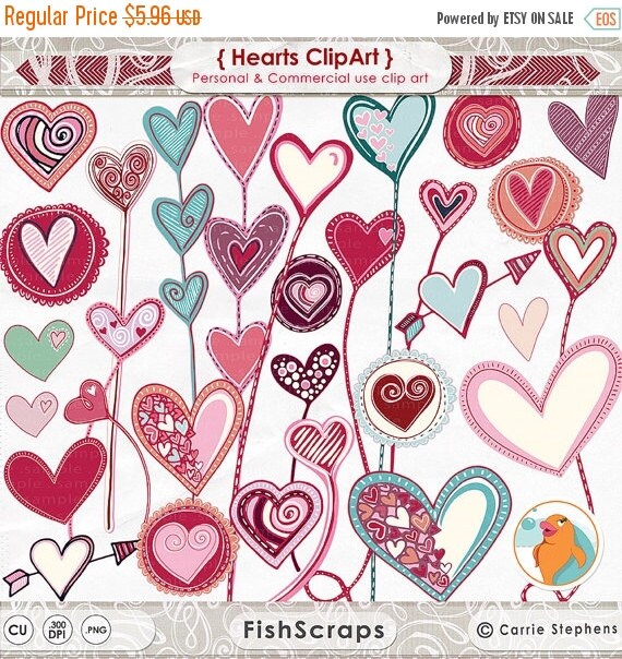 50% SALE Heart Doodle Clip Art Purple and Pink Heart by FishScraps