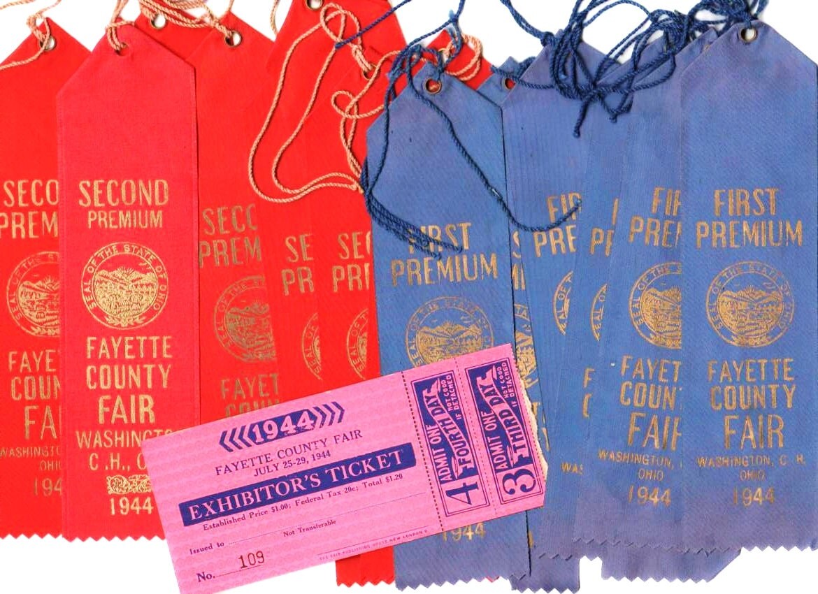 1944 Fayette County Ohio fair ribbons and ticket plus fair