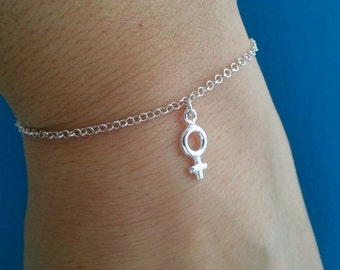 Silver Female Sign Necklace. Sterling Silver Female Symbol