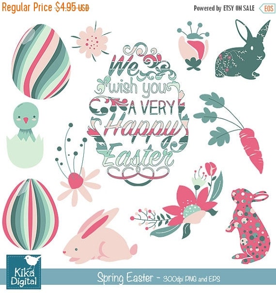 70% SALE Spring Easter clipart, happy easter clip art, scrapbook ...