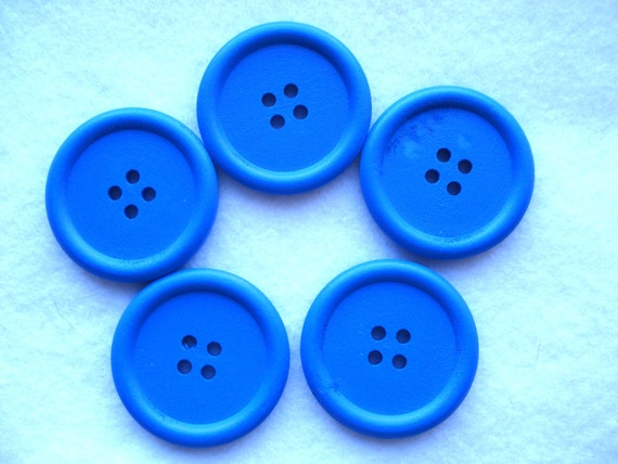 40mm Large Blue Buttons Pack of 6 Big Plain Blue Wood Buttons