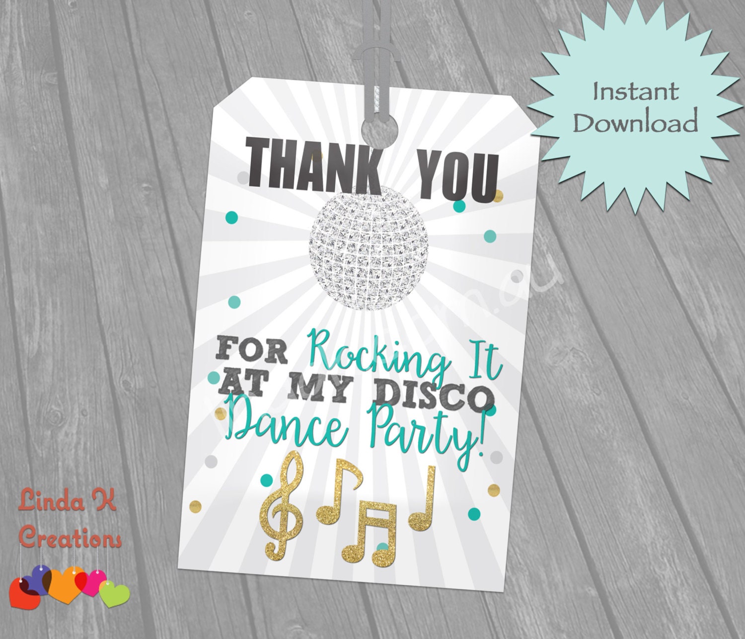Disco Party Thank You Tag INSTANT DOWNLOAD Ready to print