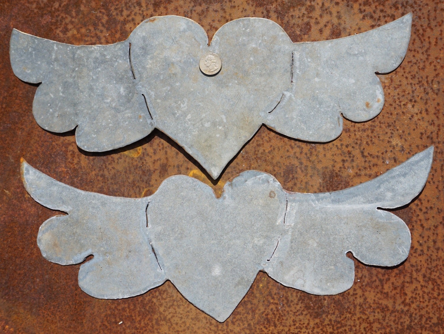 2 Large Metal Heart with Wings Plasma Cut Out Hand by ShelleyHolm