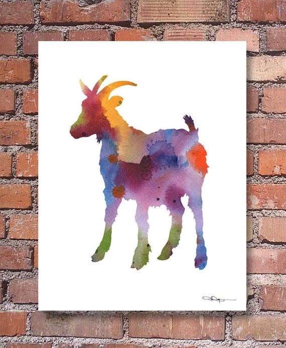 Billy Goat Art Print Abstract Watercolor Painting Wall