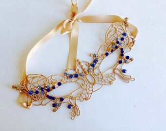 Elegant Macrame Lace Mask with Diamonds Venetian by HigginsCreek