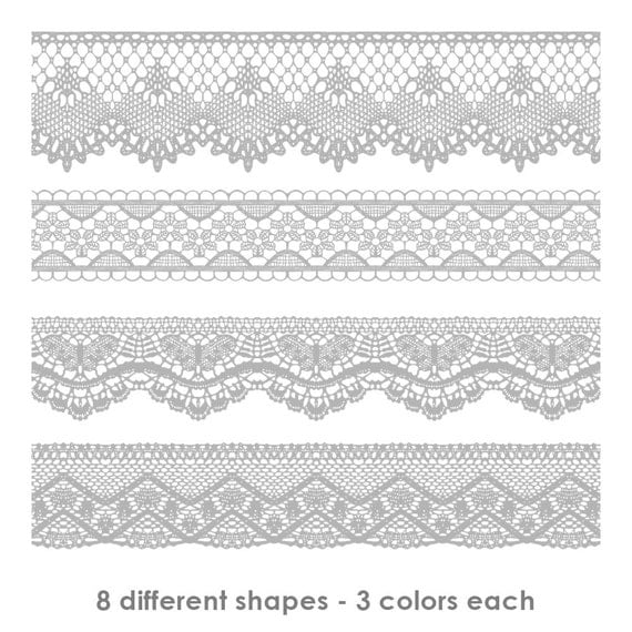 Lace Border Clipart Set In White Grey & Black INSTANT