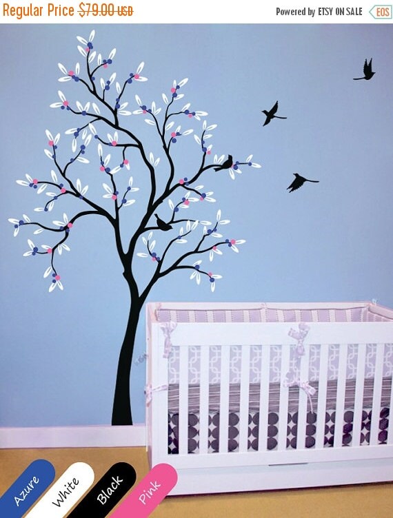SALE Baby nursery tree wall decal with leaves and birds great as ...