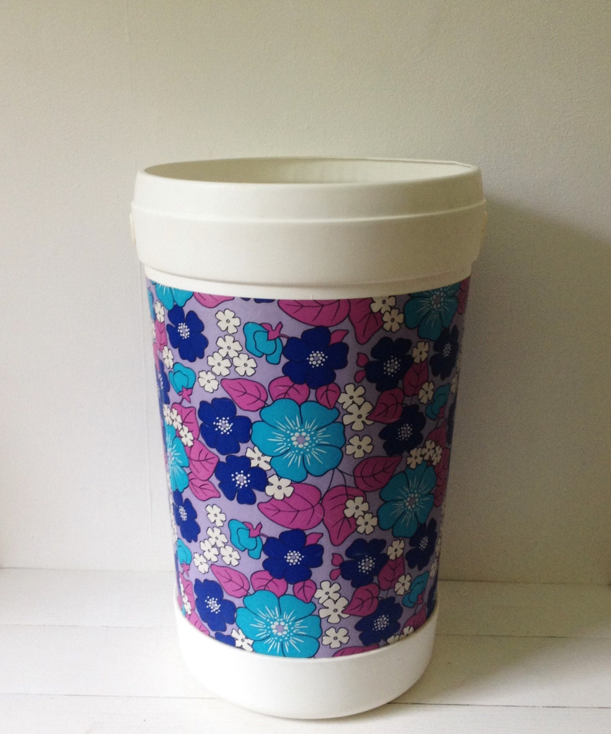 1970s laundry bin by Plysu, toy basket or storage with retro flower ...