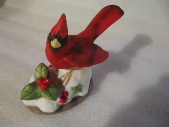 Bird figurine red cardinal Porcelain bird art sculpture