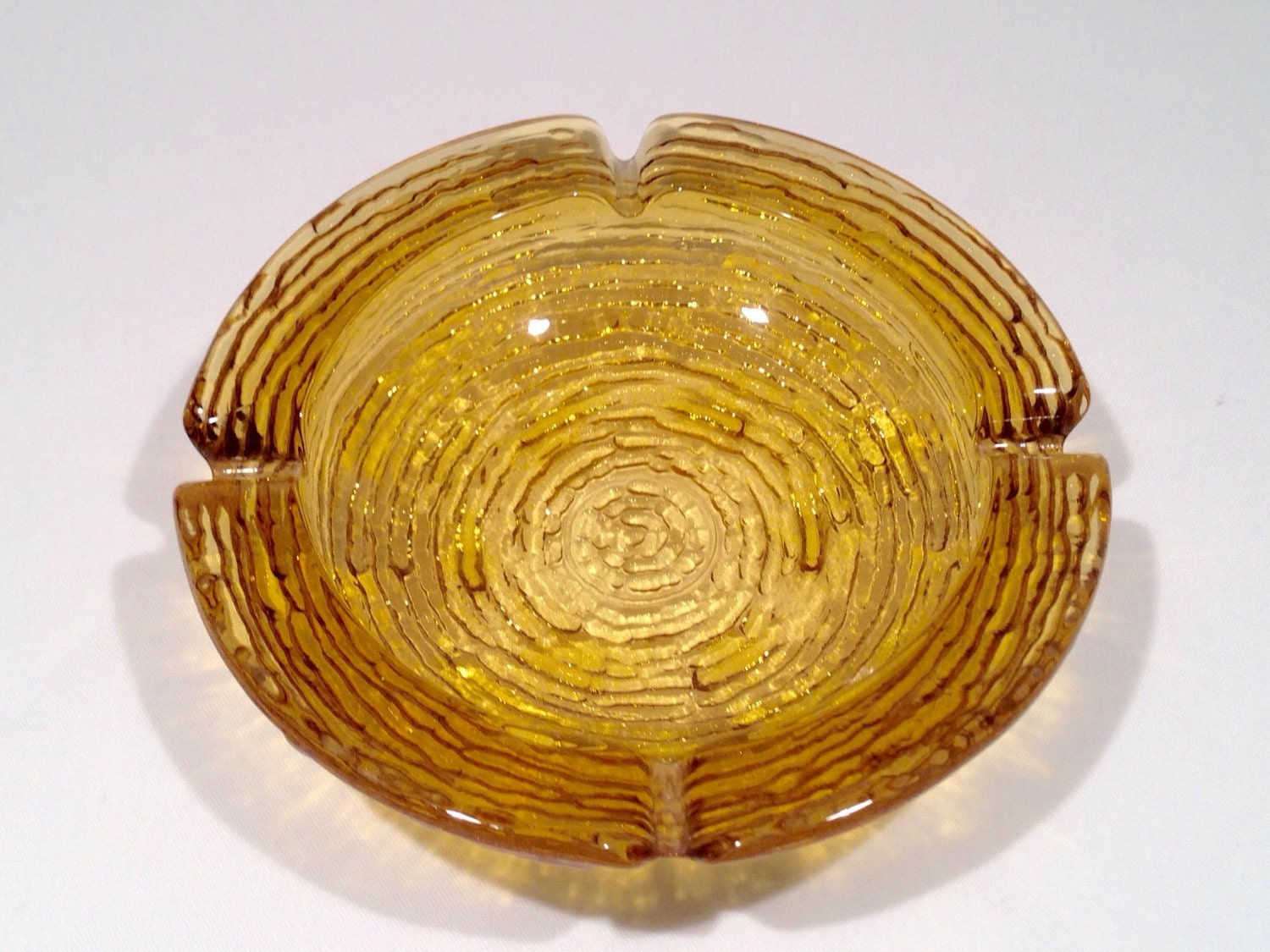 Vintage Ash Tray Amber Glass in Swirl Design Pipe or Cigar Ash