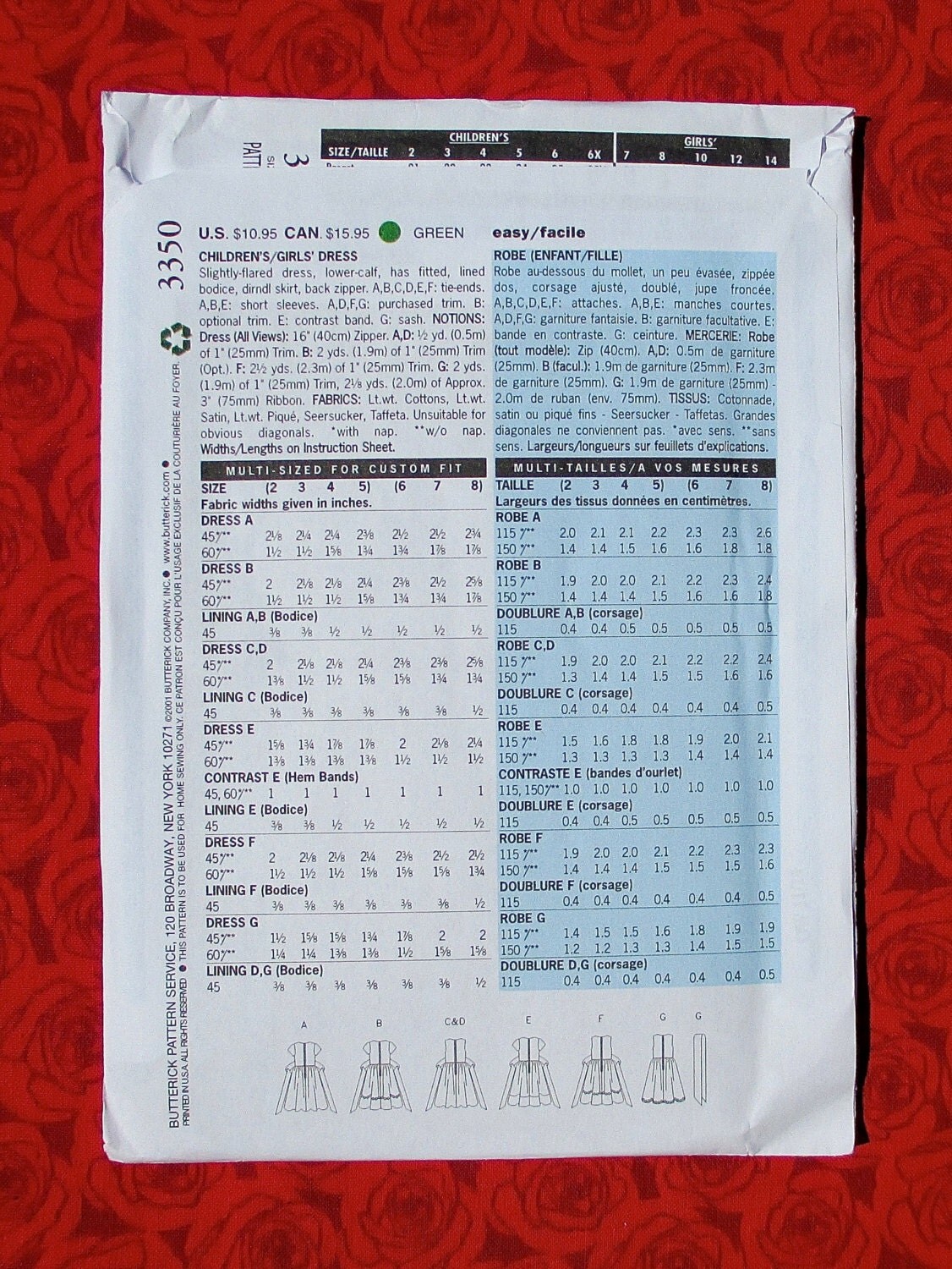 Butterick Easy Sewing Pattern 3350 Formal Dress Dirndl Skirt