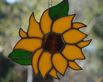 Items similar to Sunflower Stained Glass Window Panel - Stained Glass ...