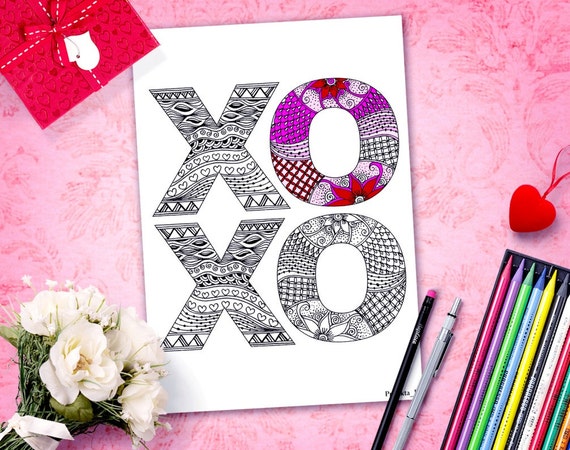 XOXO sign zentangle coloring pages for adults follow your