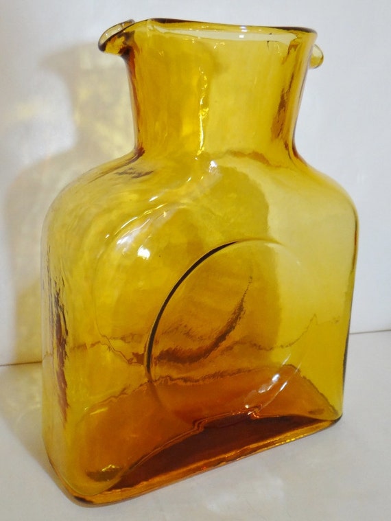 Sale Vintage Blenko Water Bottle Jug 2 Spout Amber Wheat