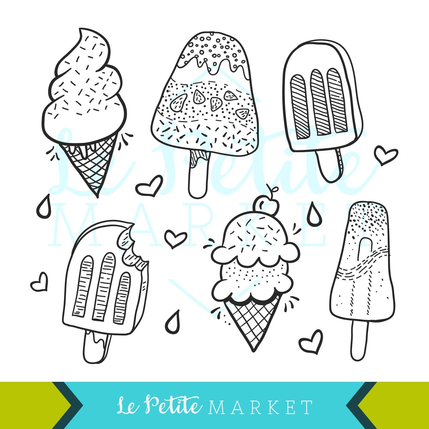 Doodle dibujados a mano helados y paletas Prediseñadas