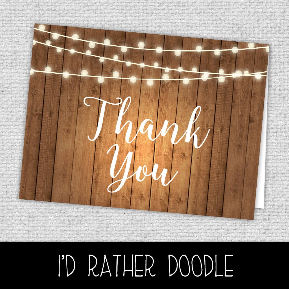 Rustic Thank You Cards Lights and Wood Thank You Cards